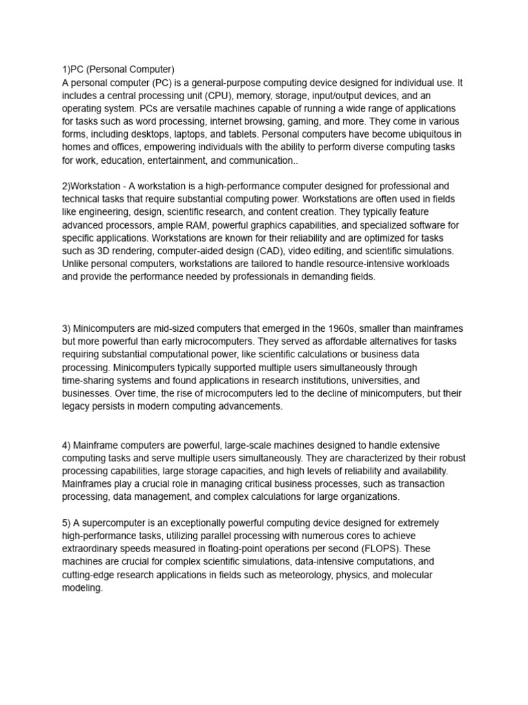 Types of Computer | PDF | Personal Computers | Workstation