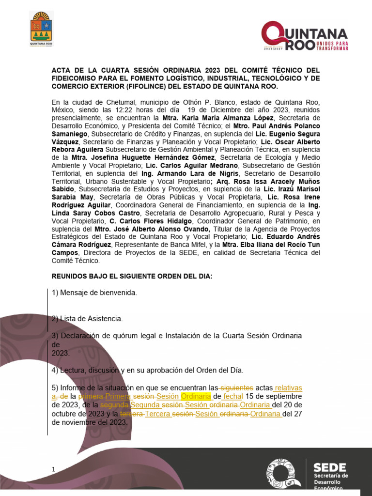 Acta 4 sesión ordinaria actualizada | PDF | Contralor | Bancos