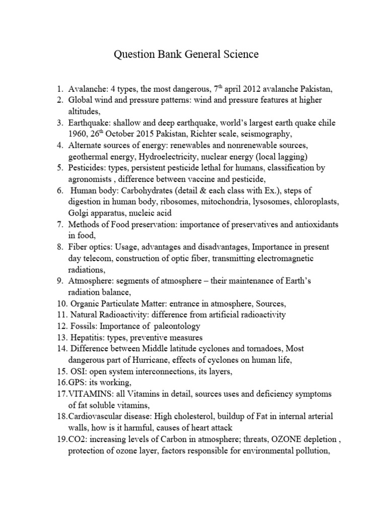 Comprehensive General Science Question Bank | PDF | Physical Sciences ...