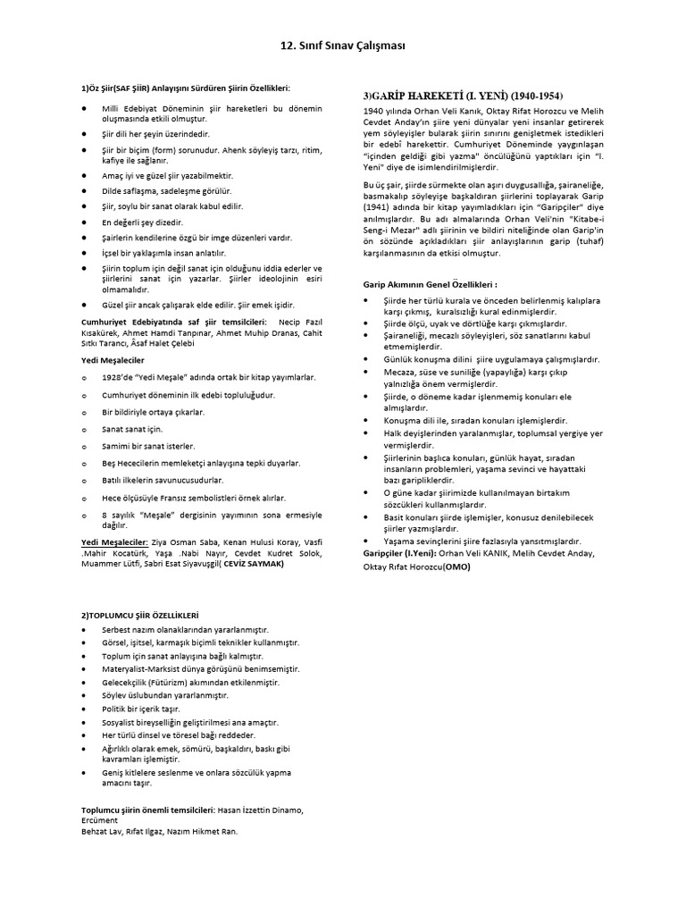 12 Edebi̇yat Hazirlik i.dönem II.sinav | PDF