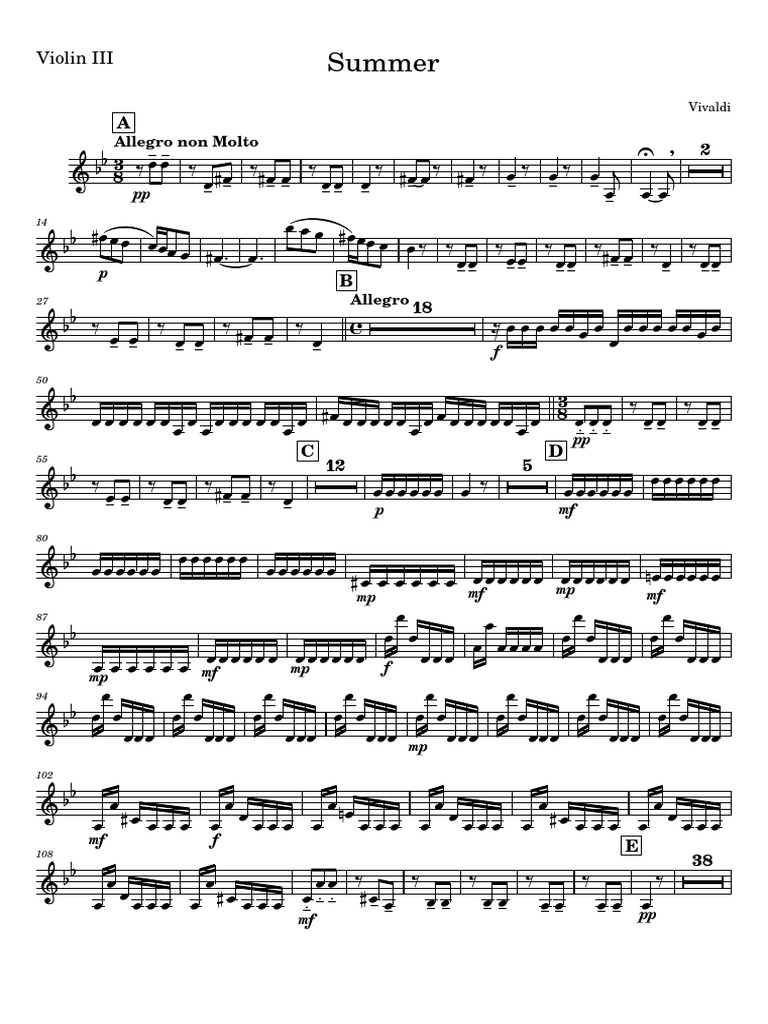 Vivaldi - Summer Concerto - Viola, III Violin | PDF | Elements Of Music ...