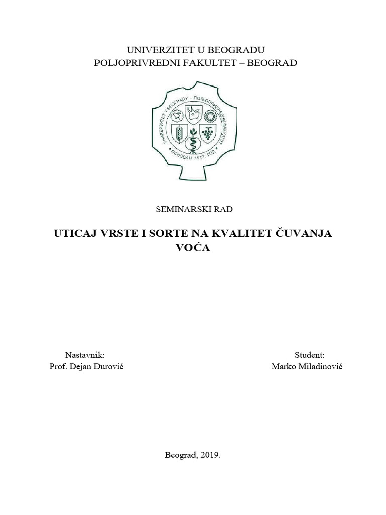 Seminarski Marko Miladinovic - Cuvanje Voca | PDF