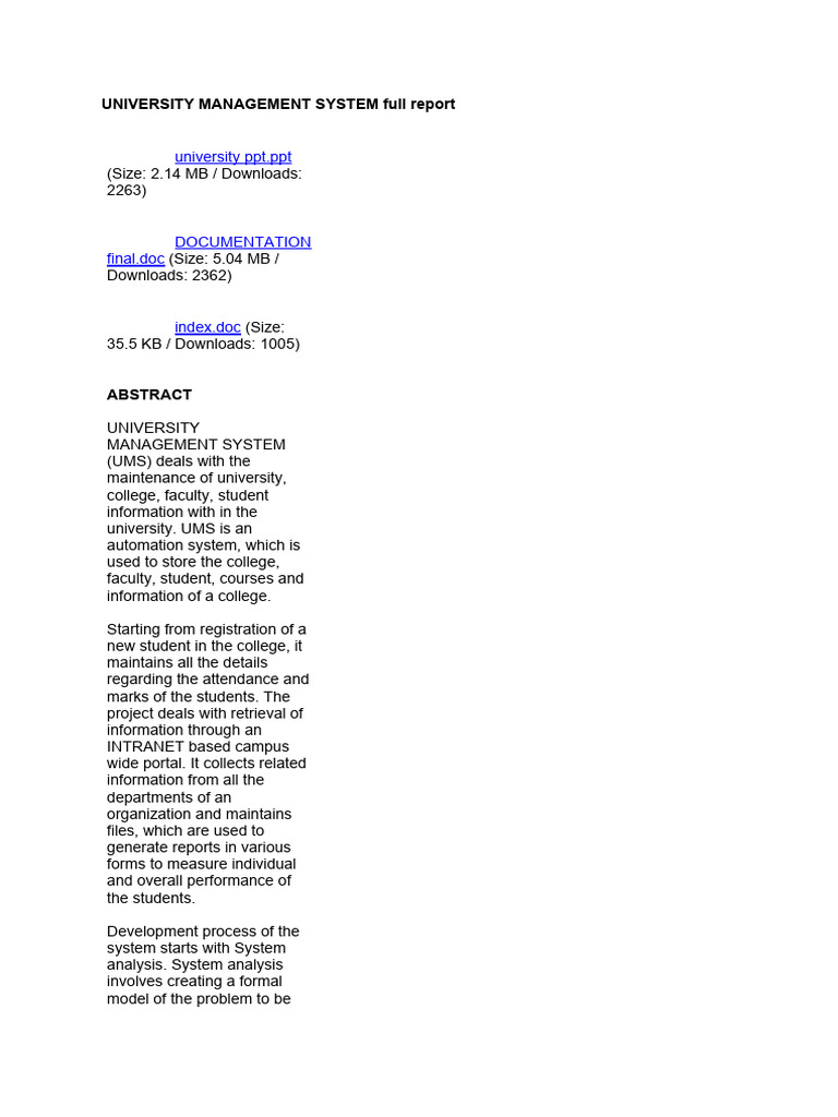 University Management System Overview | PDF | Input/Output | Menu ...