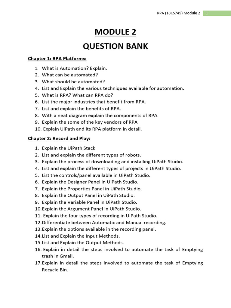 Rpa Module 2 Question Bank | PDF | Computers | Technology & Engineering