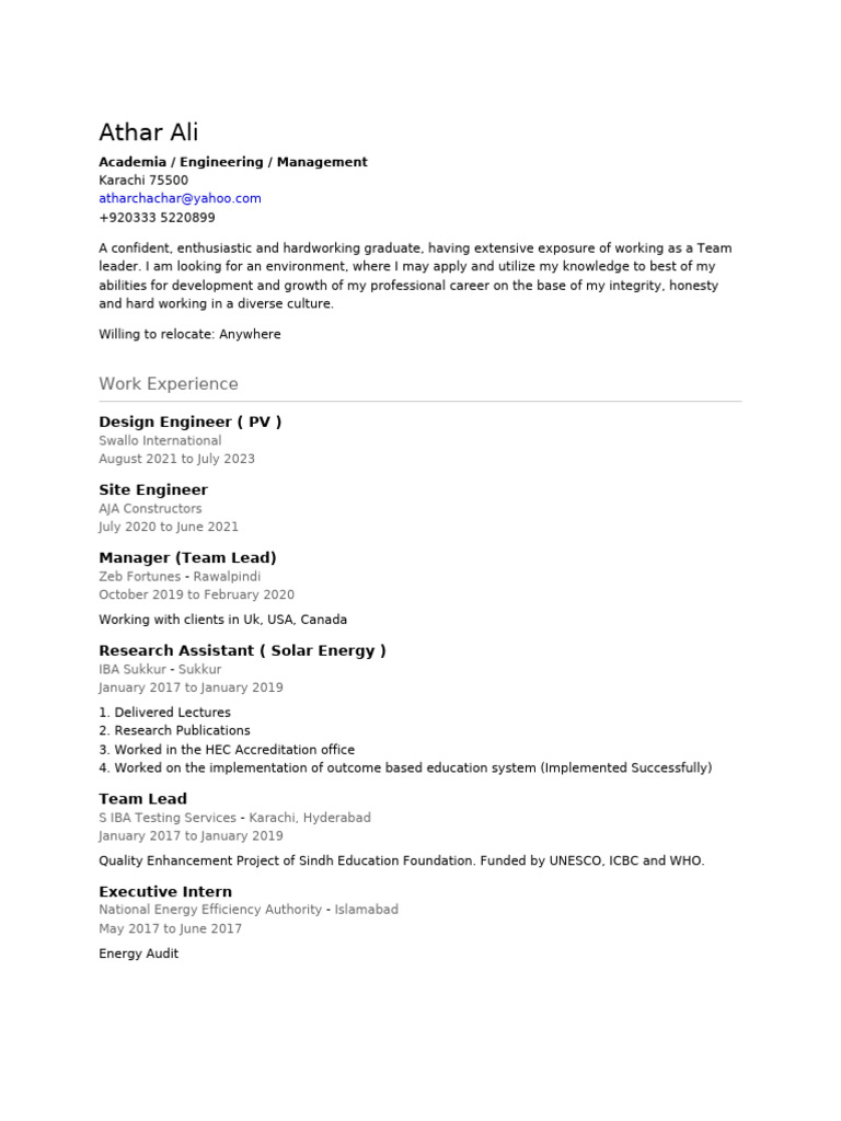CV Athar Ali | PDF
