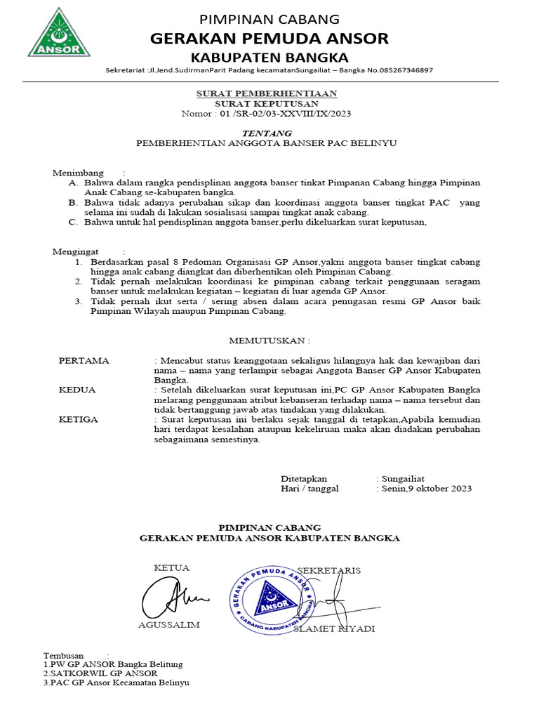 Surat Pemb - Banser | PDF