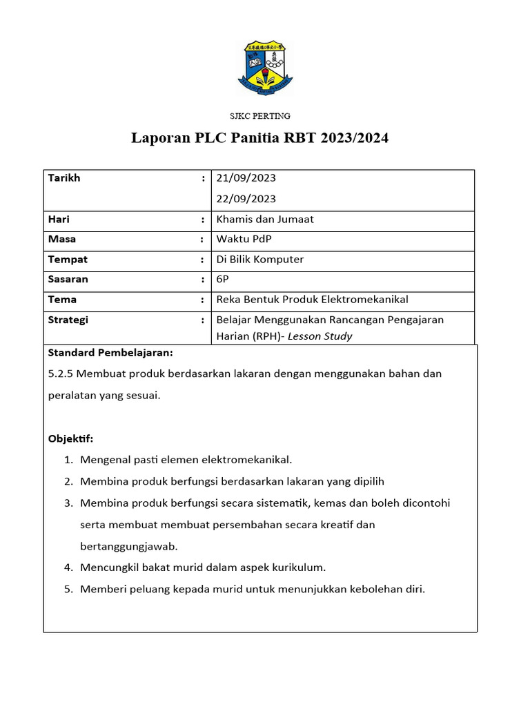 2023 Laporan PLC RBT | PDF