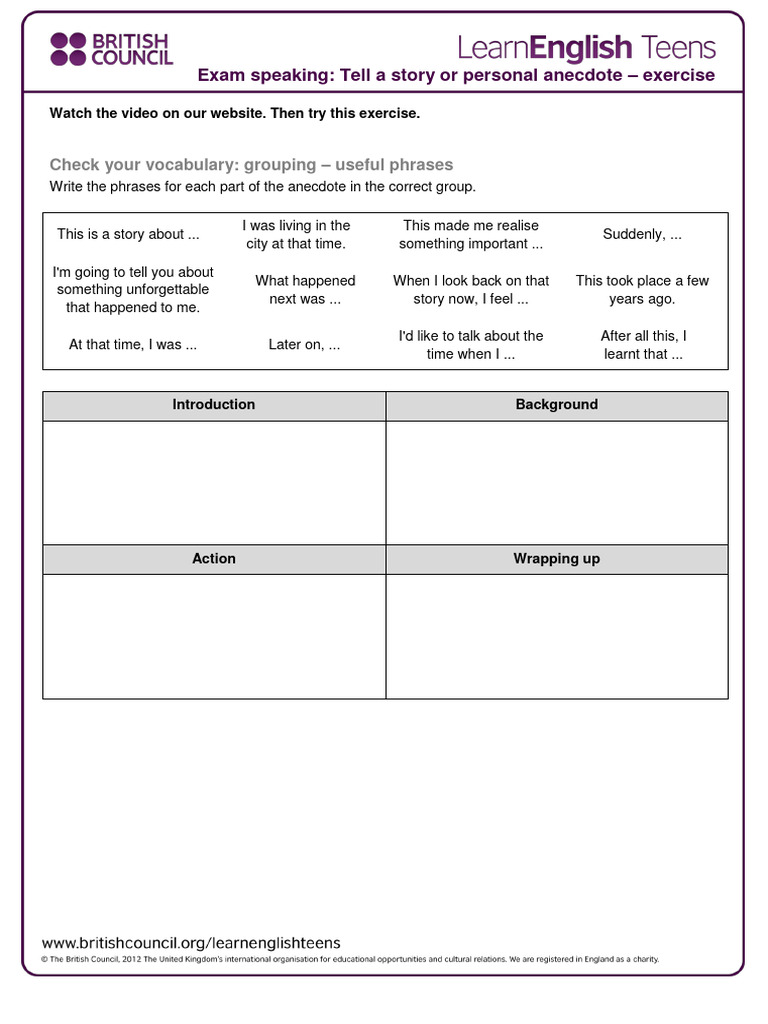 Tell A Story or Personal Anecdote - Exercise 1 | PDF | Language Arts ...