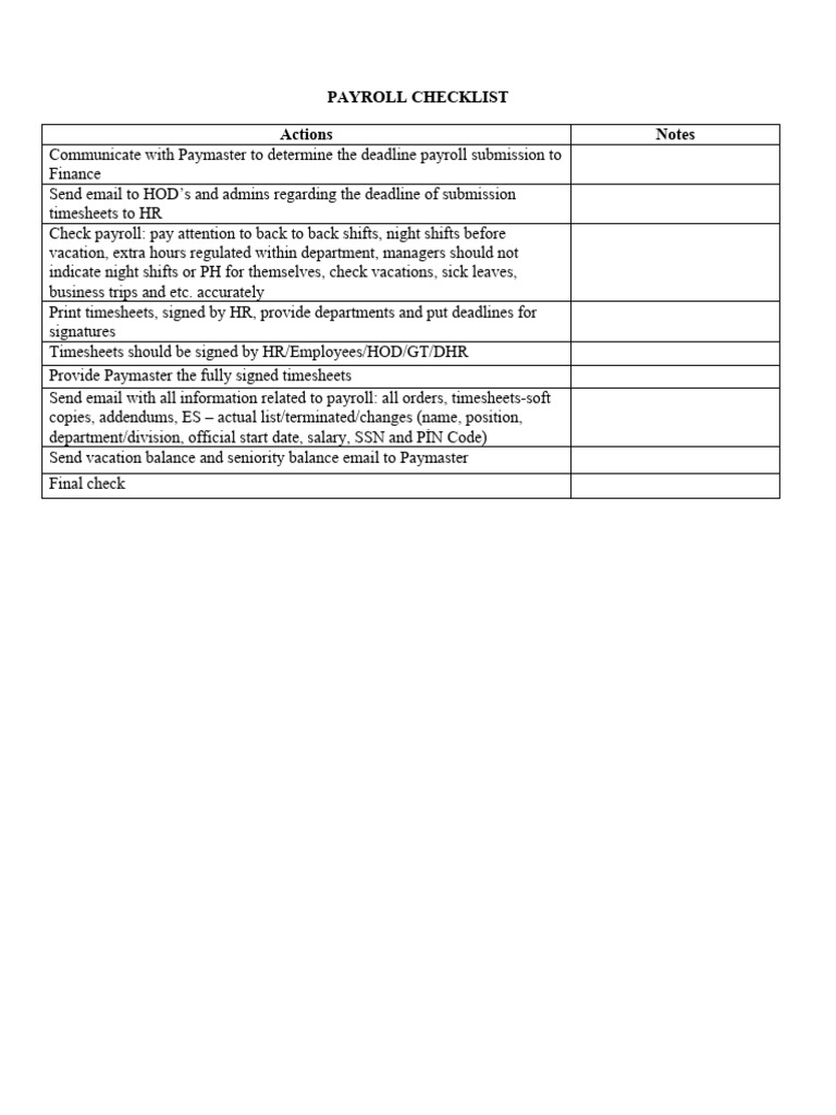 Payroll Checklist | PDF