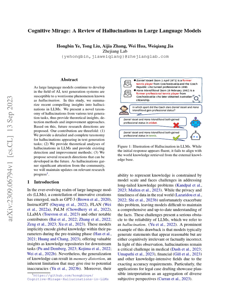 Cognitive Mirage A Review of Hallucinations in Large Language Models | Download Free PDF ...