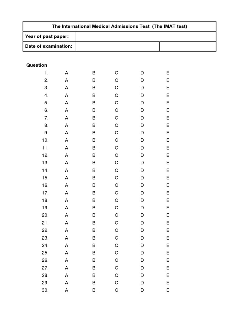 IMAT Past Paper Answer Sheet Template | PDF | Educational Assessment ...