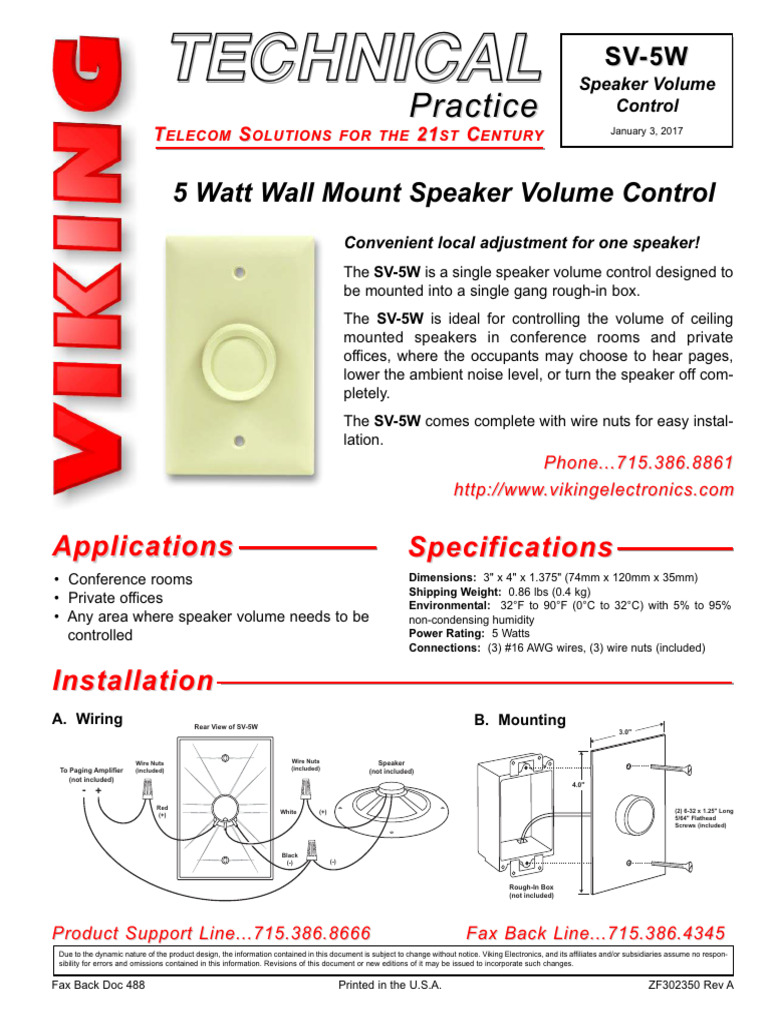 SV-5W Speaker Volume Control | PDF | Legal Liability | Damages