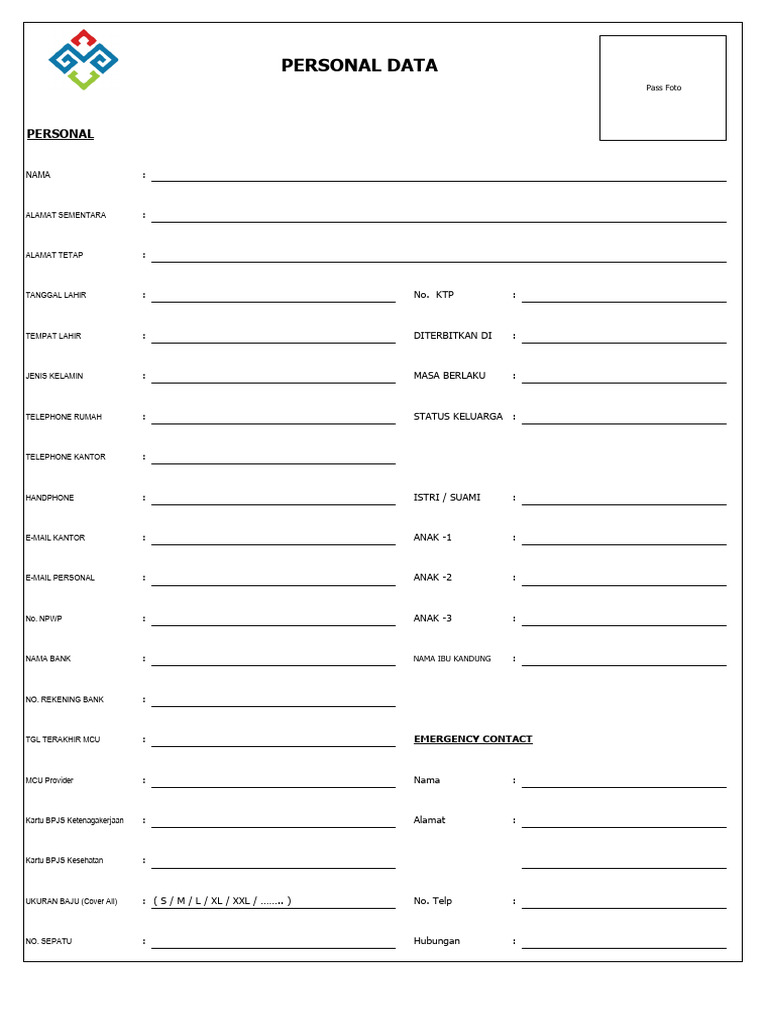 Form Biodata PMS | PDF