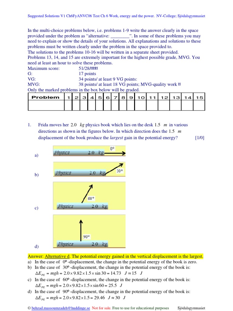 Solution V1 Ch6FyANVC06 Test CH 6 Work, Energy and The Power | PDF ...