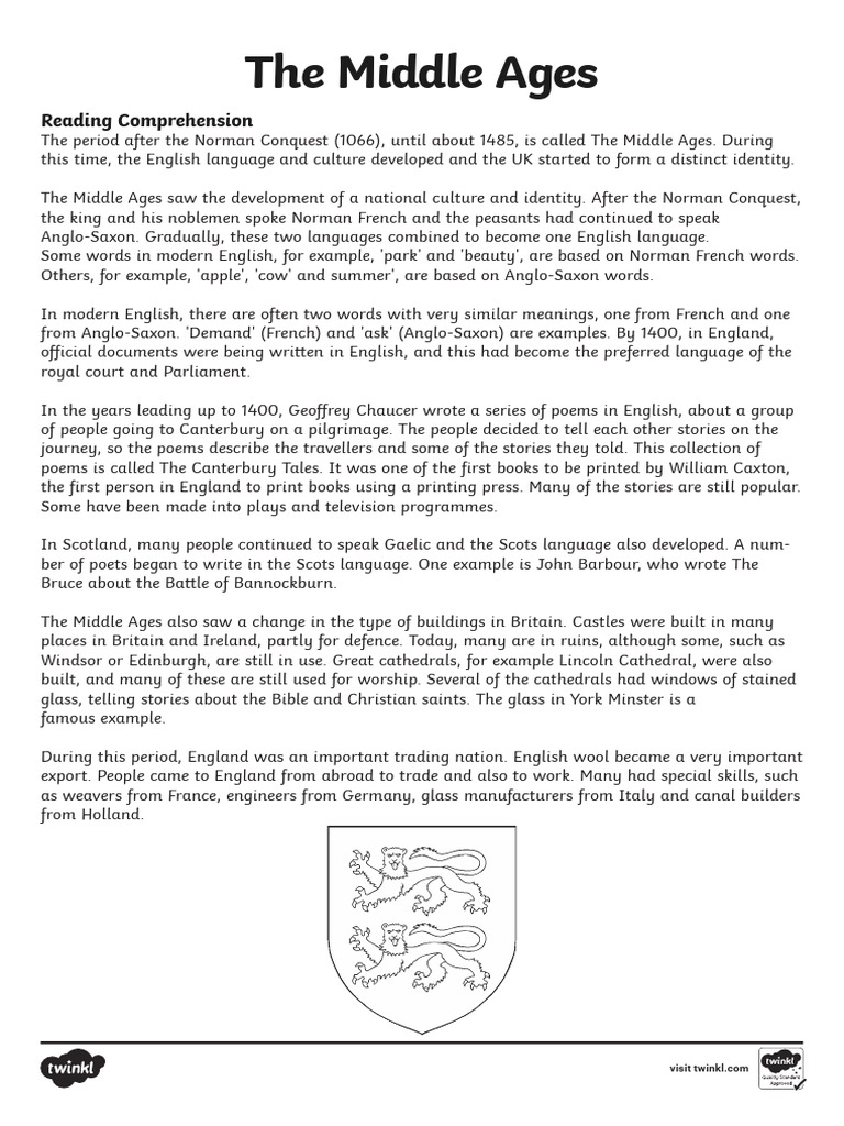 Middle Ages Reading Comprehension | PDF | English Language | England
