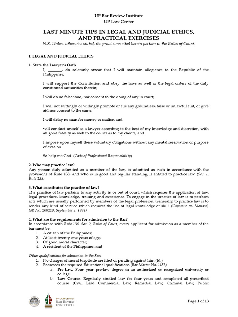 LMT UP BRI Legal and Judicial Ethics and Practical Exercises | PDF ...