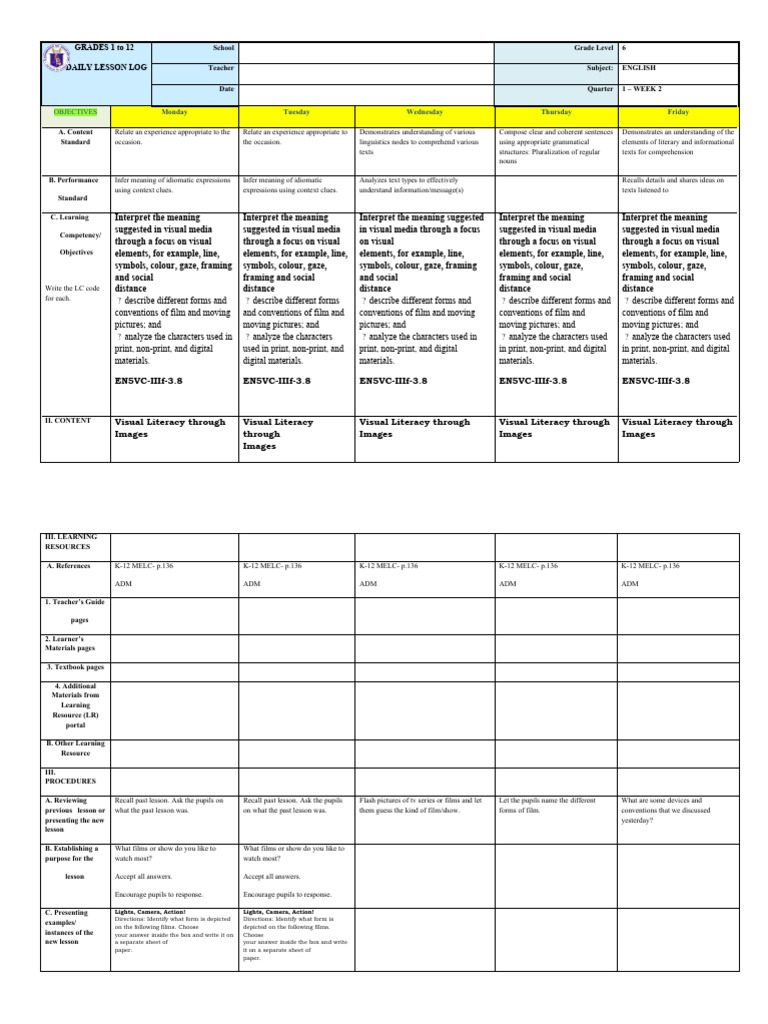 WEEK2-dll-ENGLISH 6 | PDF | Filmmaking | Experience