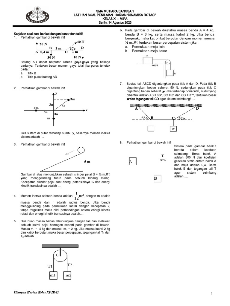 Soal Ulangan Dinamika Rotasi | PDF