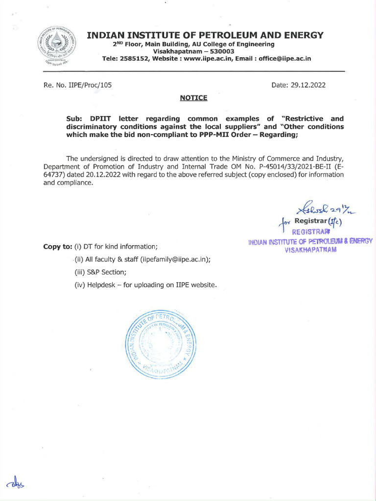 DPIIT Letter Malpractices | PDF