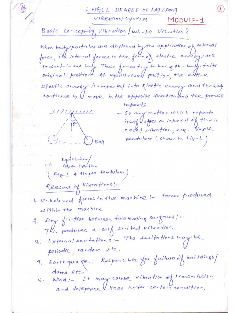 Handwritten Notes Undamped Free Vibration | PDF