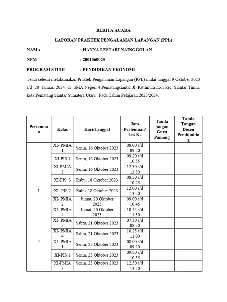 Berita Acara PPL | PDF