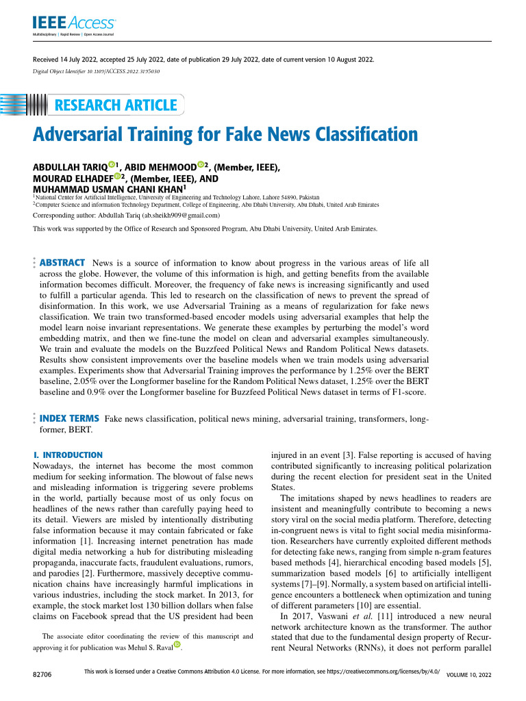Adversarial Training For Fake News Classification | PDF | Cybernetics ... Adversarial Training For Fake News Classification | PDF | Cybernetics ...