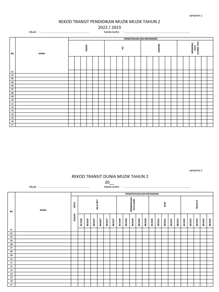 Rekod Transit Pen - Muzik Tahun 2 | PDF