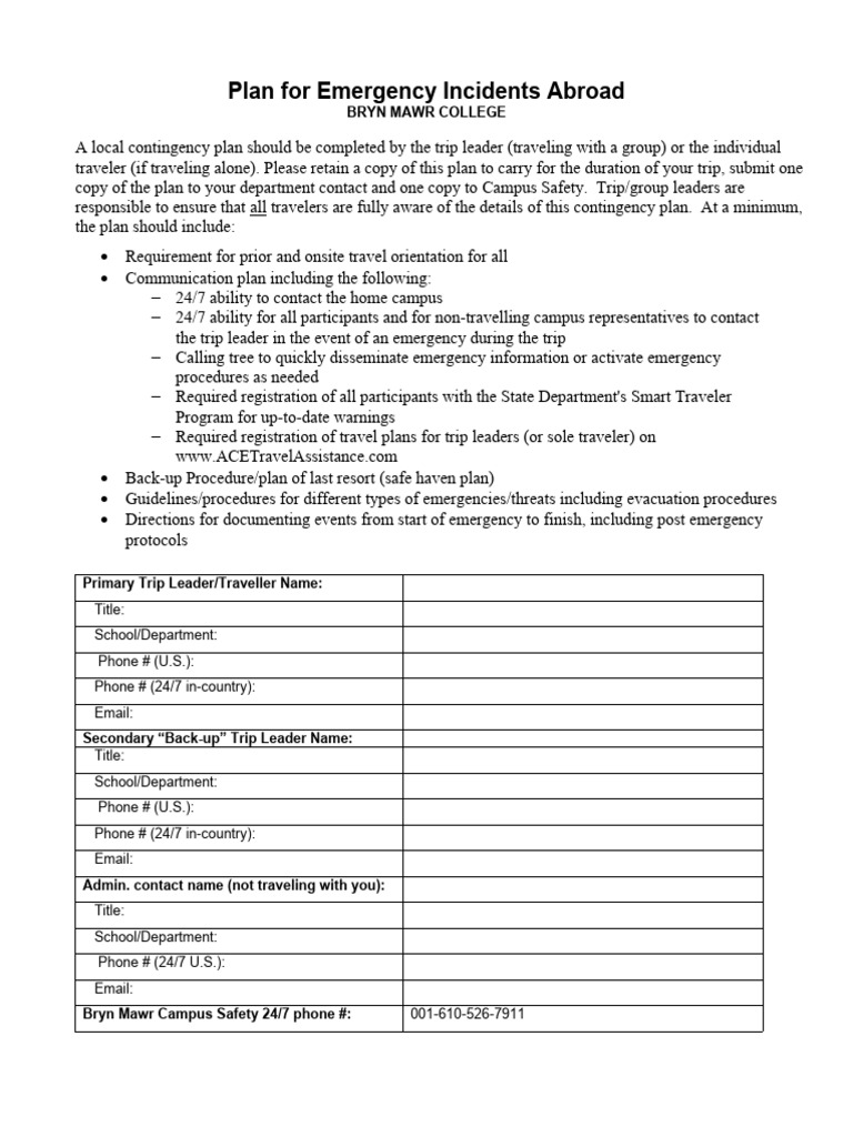 Travel Emergency Plan Template | PDF | Emergency Evacuation | Emergency
