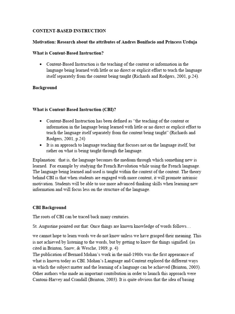 Content Based Instruction | PDF | Learning | Cognition