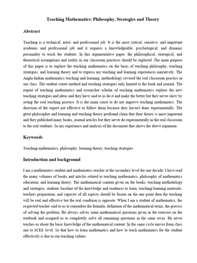 Teaching Mathematics Philosophy Strategiesand Theory | PDF | Learning ...