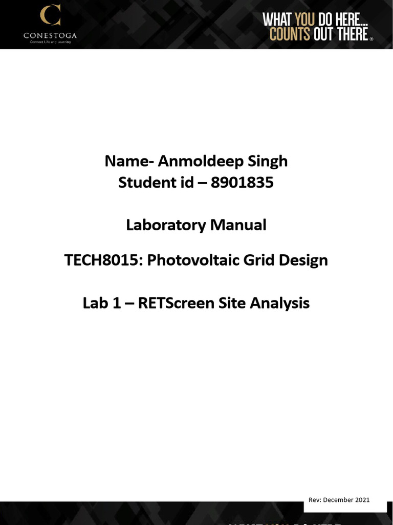 TECH8015 - Lab1 - RETScreen - MS-Word - Version | PDF | Photovoltaics | Solar Energy