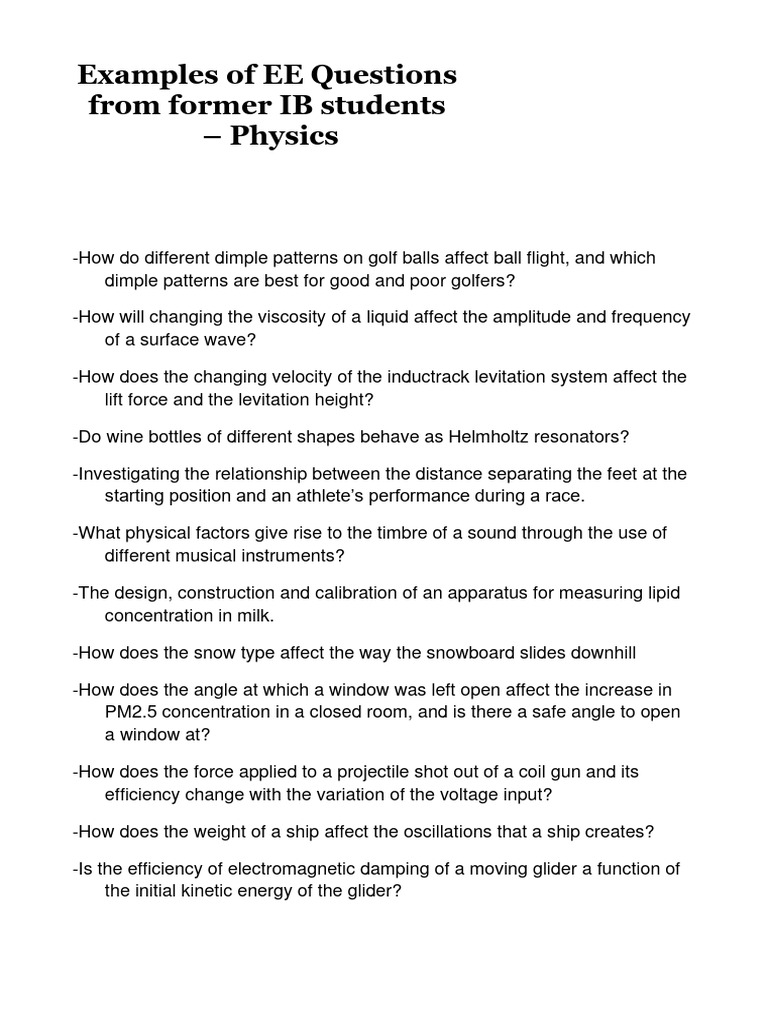 Examples of EE Questions - Physics | PDF | Lift (Force) | Waves