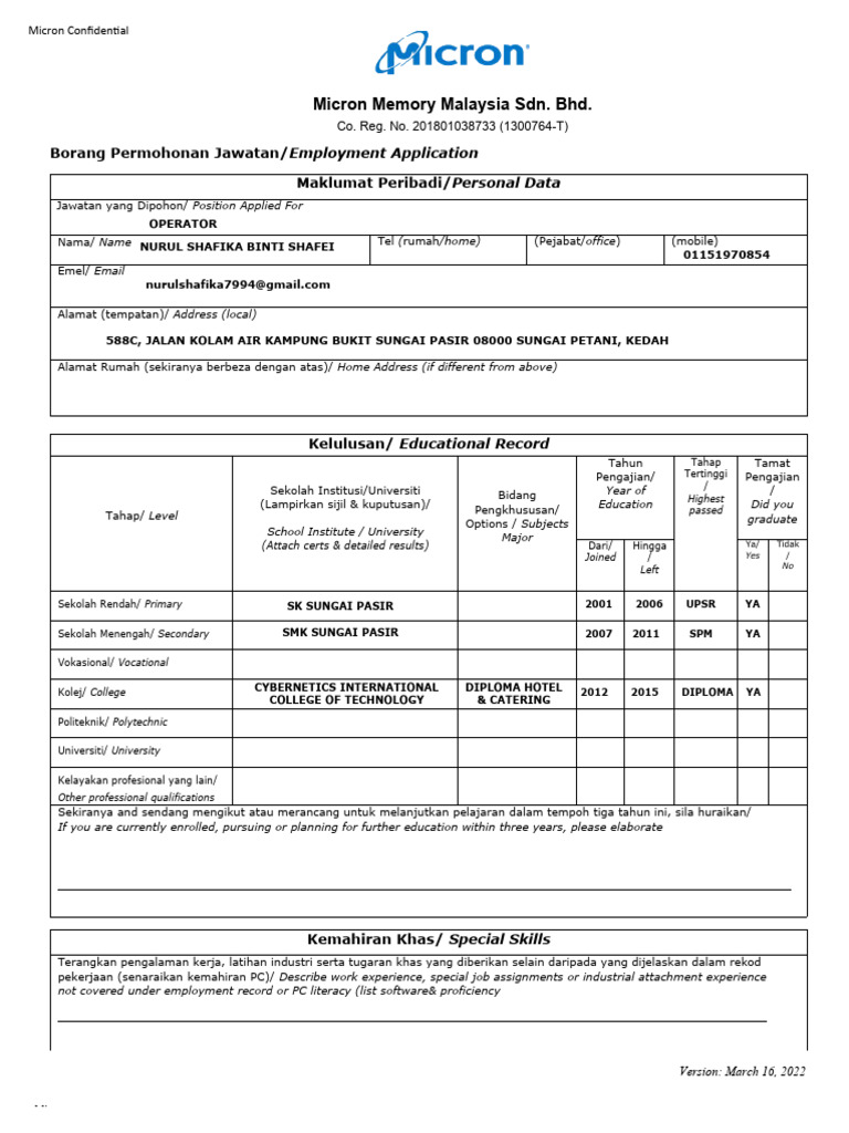 MMP Employment Application Form (English-Nepali) - 2022!03!17 | PDF