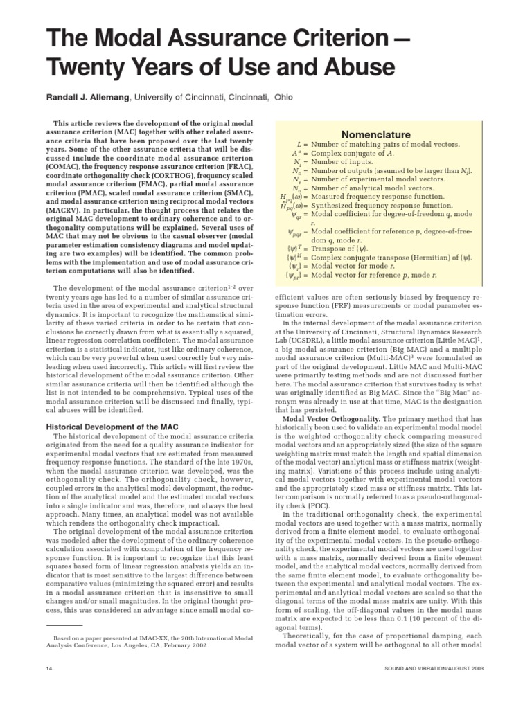 Modal Assurance Criterion | PDF | Mode (Statistics) | Matrix (Mathematics)