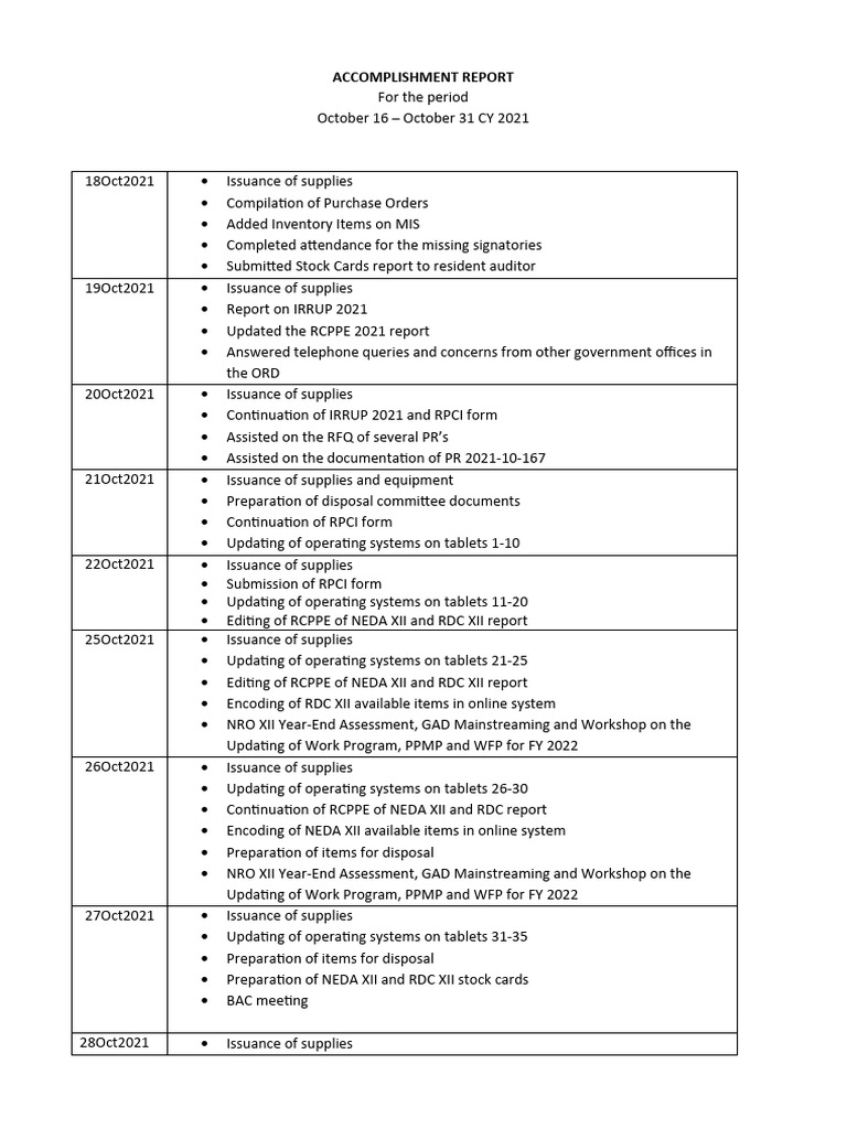 DFA Accomplishment Report 10163121 | PDF