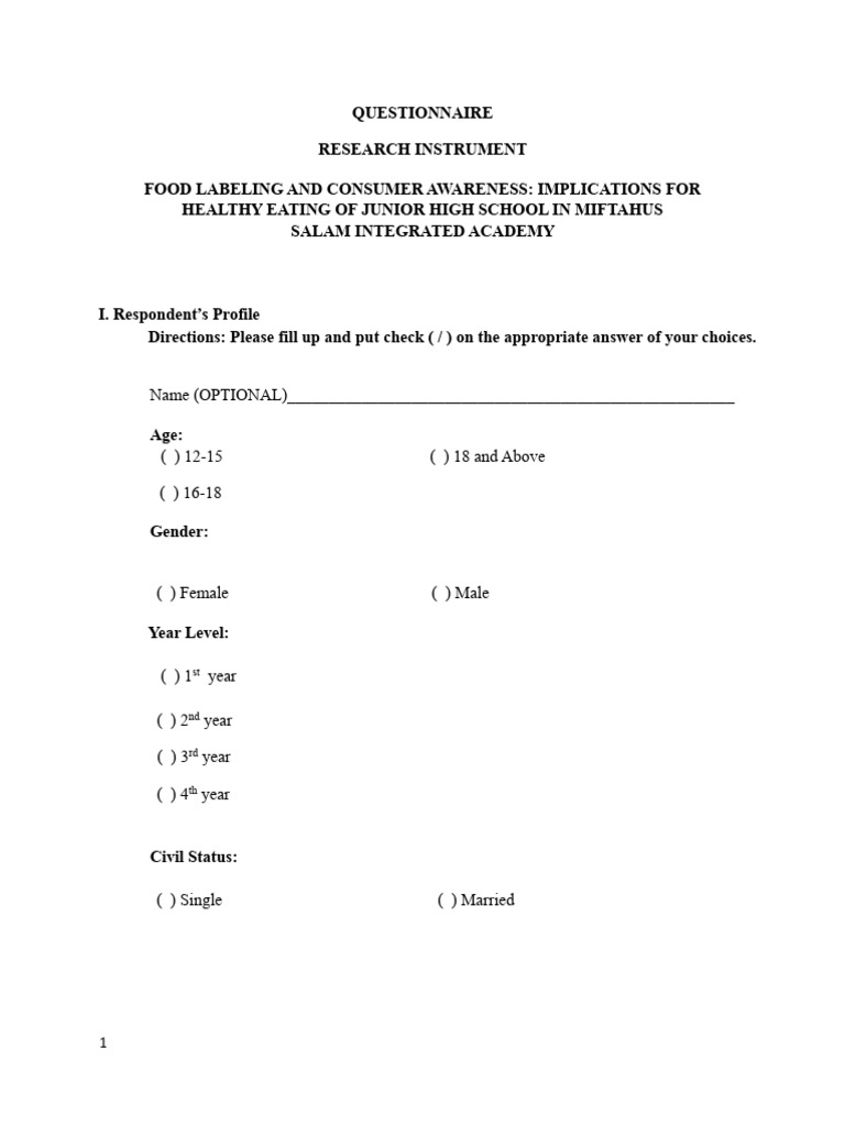 Final Survey Questionaire | PDF | Nutrition Facts Label | Fat