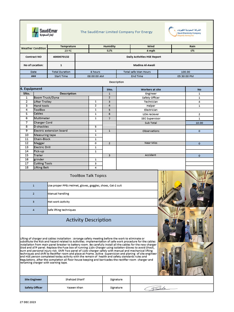 Daily Hse Report DEC-31 (SaudiEmar) | PDF | Occupational Safety And ...
