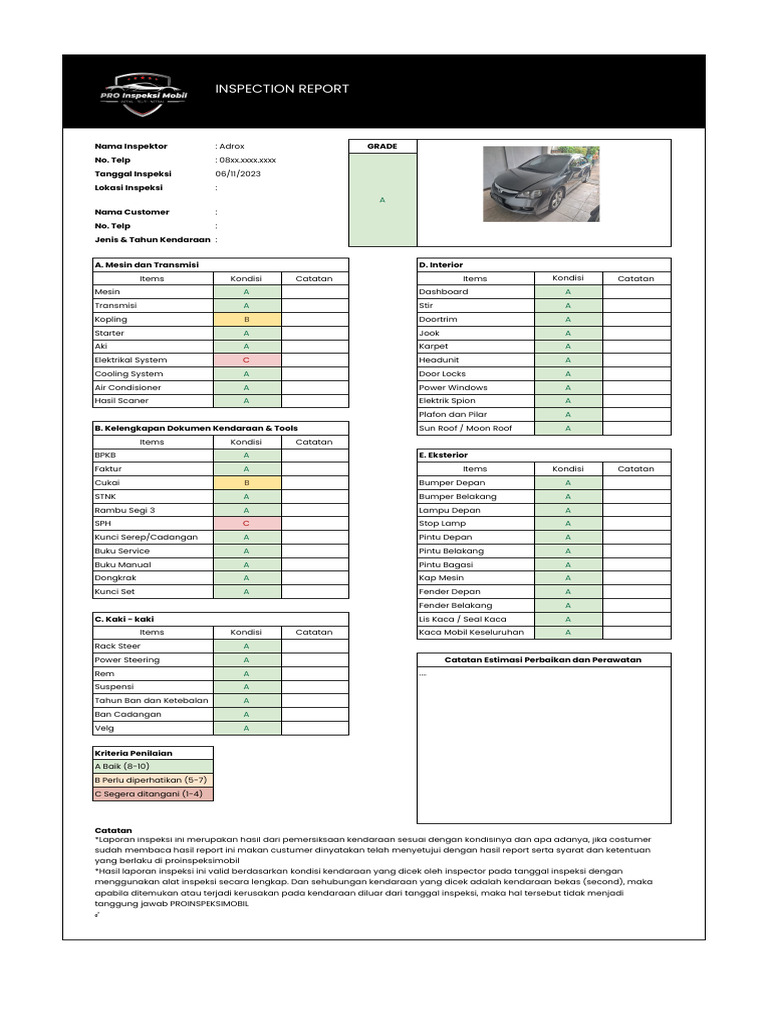 Laporan Pro Inspeksi Mobil Client | PDF