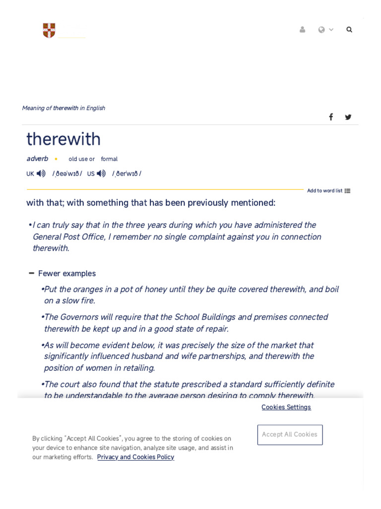THEREWITH - English Meaning - Cambridge Dictionary | PDF | Http Cookie