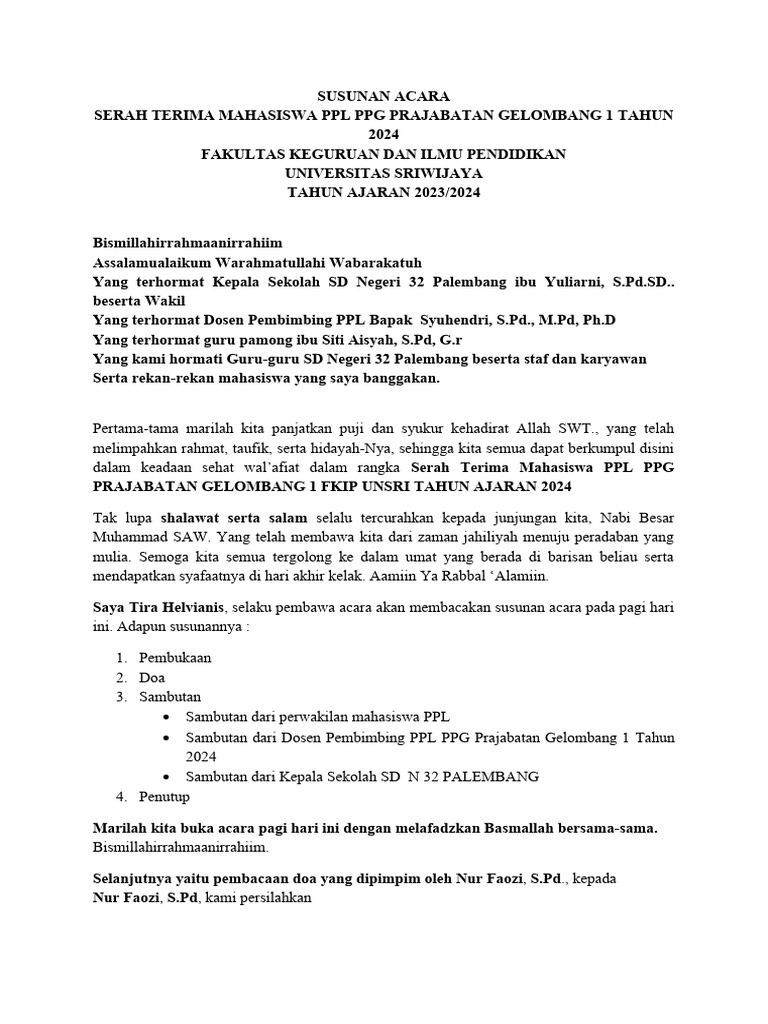 Susunan Acara Serah Terima Mahasiswa PPL | PDF | Kesehatan Holistik
