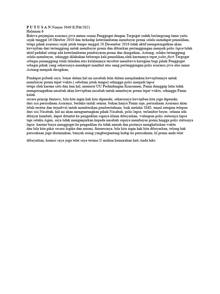 Sengketa Asuransi Jiwa dan Fairness | PDF