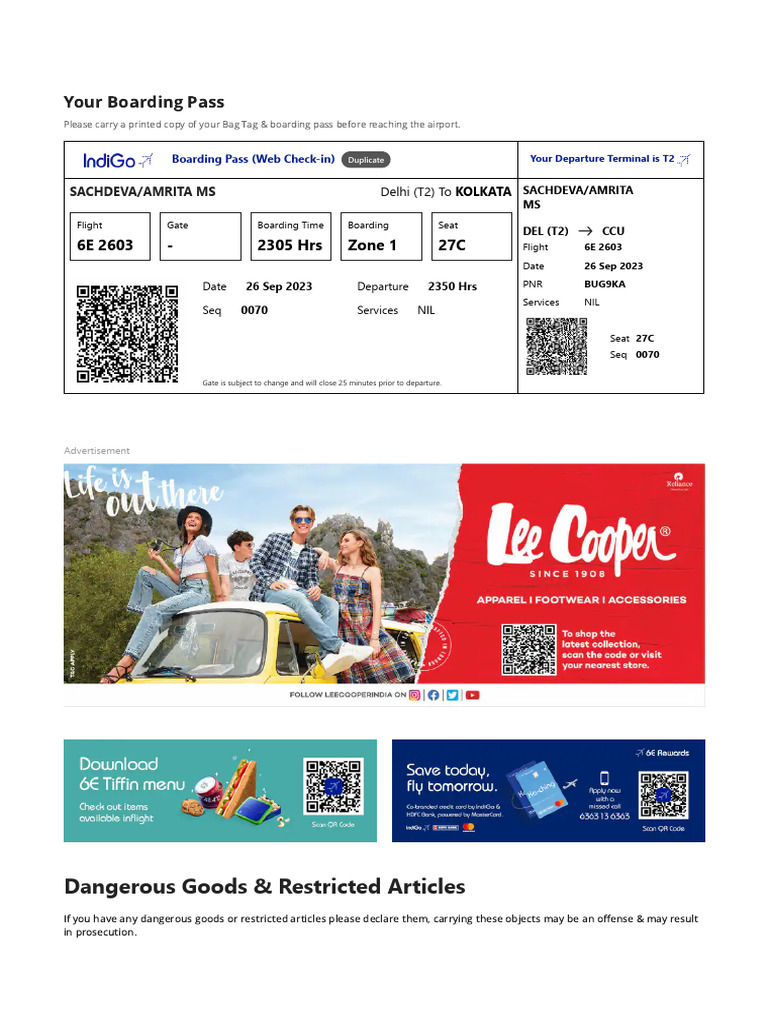 Flight 6E 2603 Boarding Instructions | PDF | Airport | Aviation
