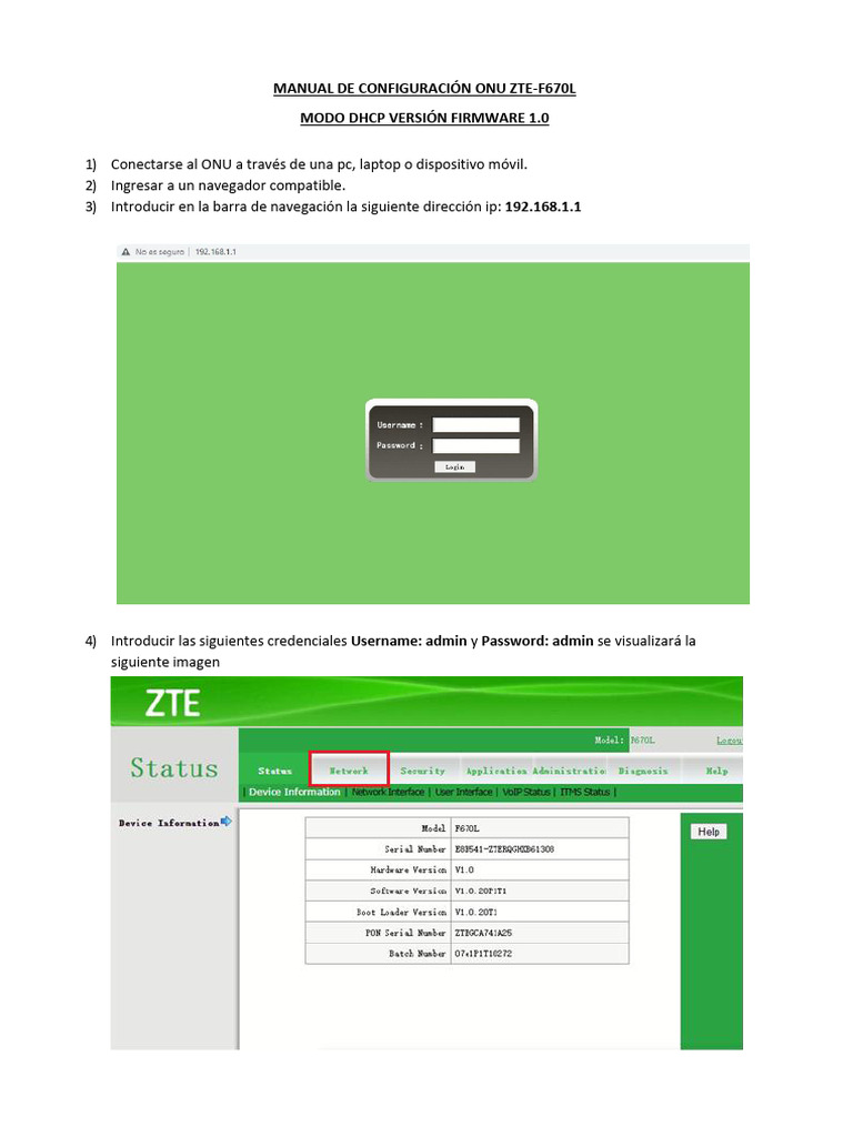 Manual de Configuración ONU ZTE-F670L V1 | PDF | Informática