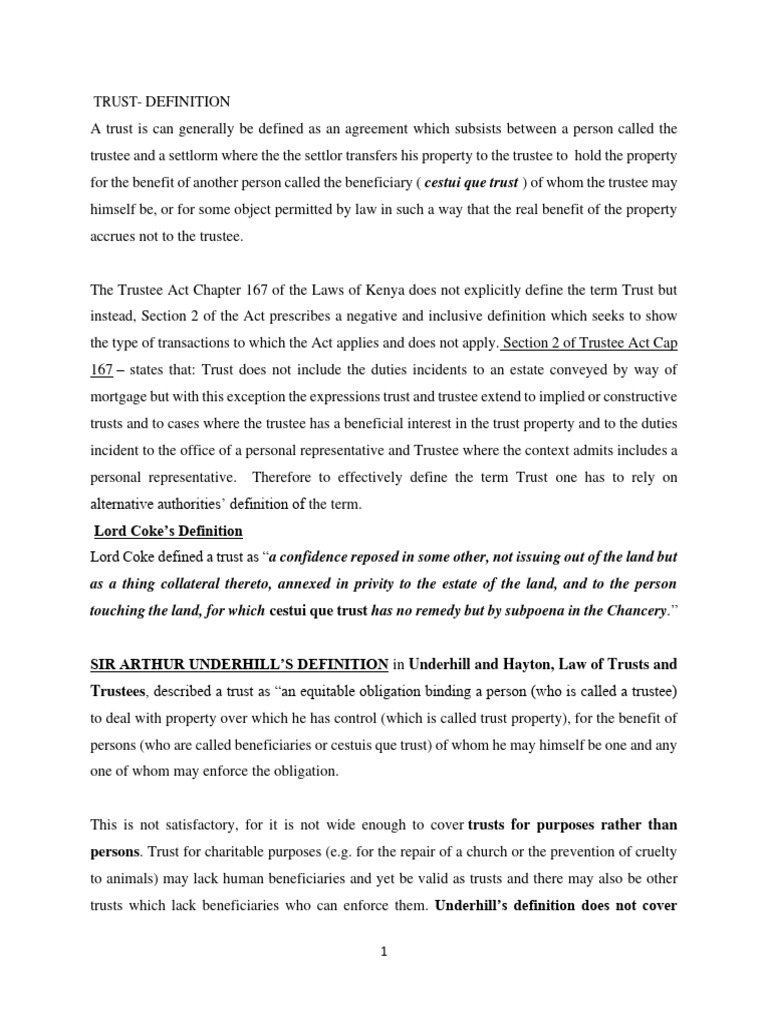 Trust Notes Osiemo | PDF | Trust Law | Will And Testament