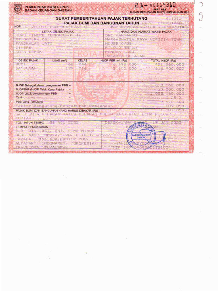 SPPT PBB TH 2022 JC16 | PDF