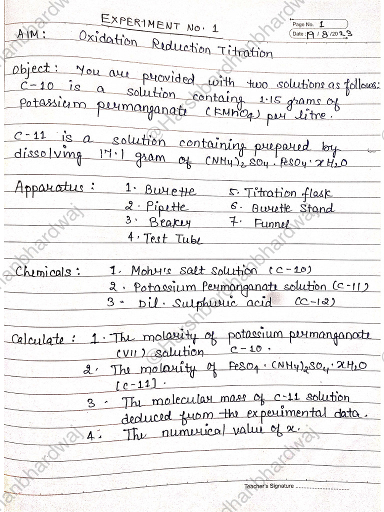 Chemistry Practicals XII | PDF