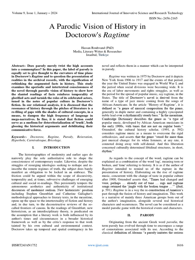 A Parodic Vision of History in Doctorow's Ragtime | PDF | Ragtime | Parody