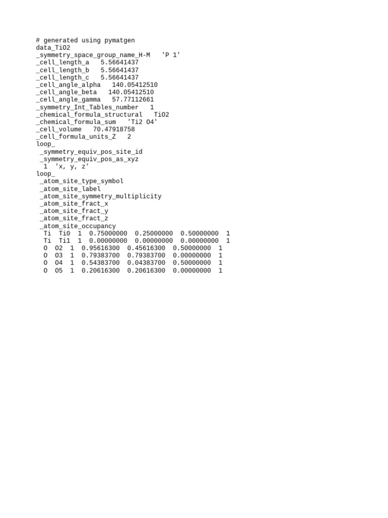 TiO2 Anatase Primitive - Cif | PDF