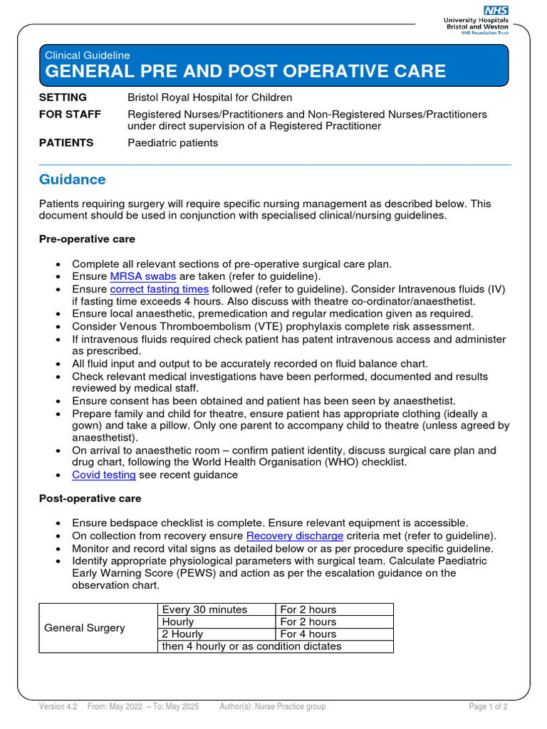Paediatric Pre and Post-Operative Care Guide | PDF | Intravenous ...