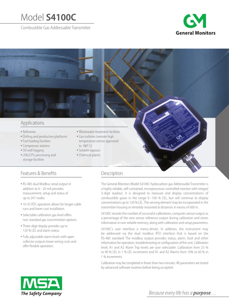 S4100C General Monitors Gas Detector Data Sheet | PDF | Sensor | Energy ...